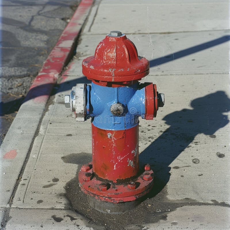 Unique Blue, Silver, and Red Fire Hydrant Design Stock Photo - Image of ...