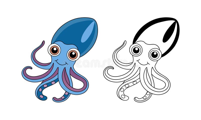 Unique Bobtail Squid Illustration for Coloring Fun Stock Vector ...