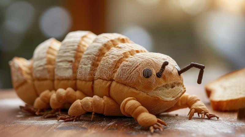 Unique Bread Loaf Resembling an Ant Resting on a Wooden Table, Ai ...