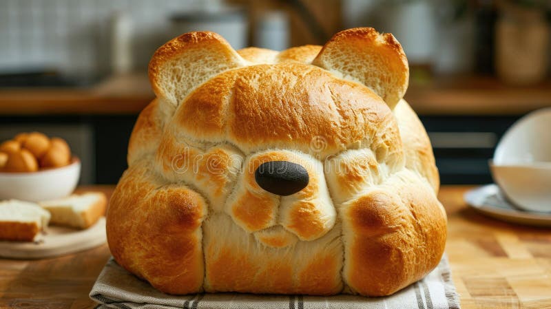 Unique Bread Loaf Resembling an Bear Resting on a Wooden Table, Ai ...