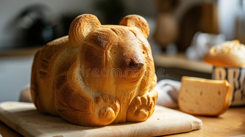 Unique Bread Loaf Resembling an Bear Resting on a Wooden Table, Ai ...