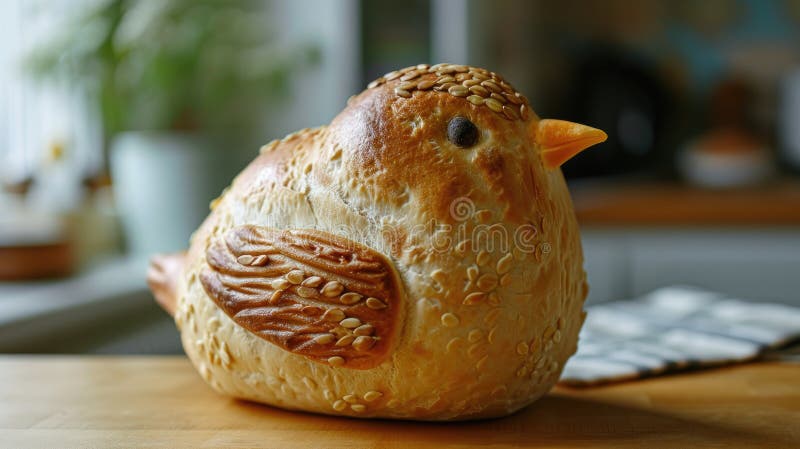 Unique Bread Loaf Resembling an Bird Resting on a Wooden Table, Ai ...