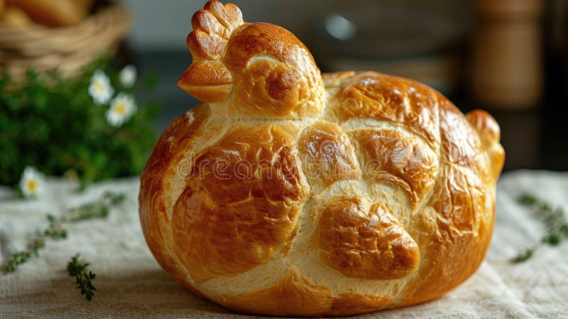 Unique Bread Loaf Resembling an Chicken Resting on a Wooden Table, Ai ...
