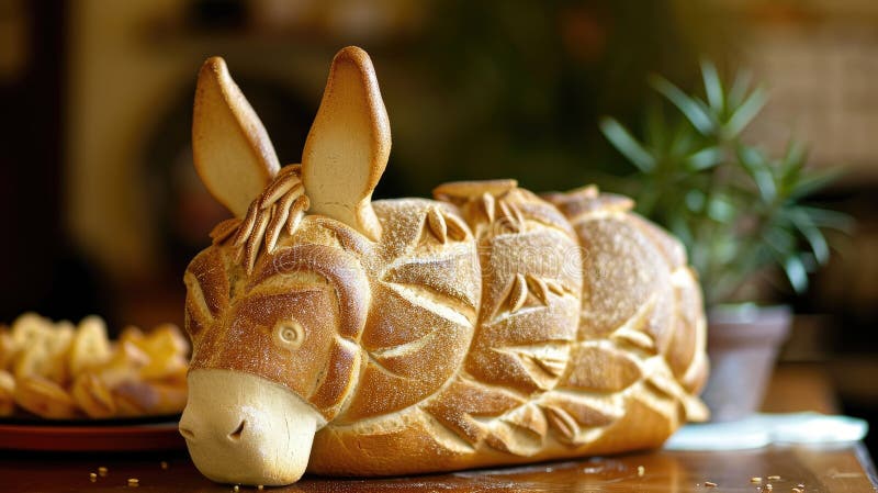 Unique Bread Loaf Resembling an Donkey Resting on a Wooden Table, Ai ...