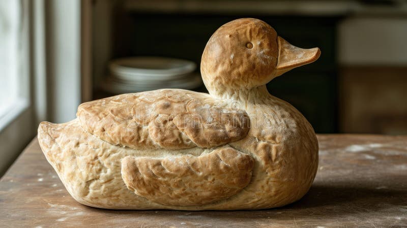 Unique Bread Loaf Resembling an Duck Resting on a Wooden Table, Ai ...