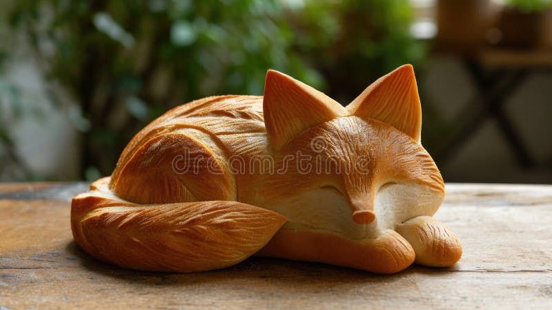 Unique Bread Loaf Resembling an Fox Resting on a Wooden Table, Ai ...