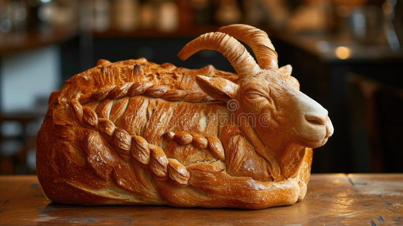 Unique Bread Loaf Resembling an Goat Resting on a Wooden Table, Ai ...