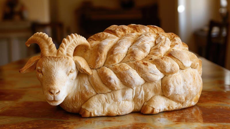 Unique Bread Loaf Resembling an Goat Resting on a Wooden Table, Ai ...