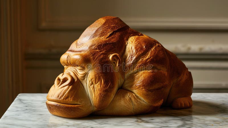 Unique Bread Loaf Resembling an Gorilla Resting on a Wooden Table, Ai ...