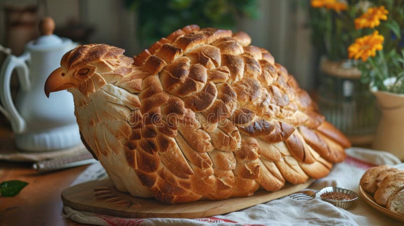 Unique Bread Loaf Resembling an Hawk Resting on a Wooden Table, Ai ...