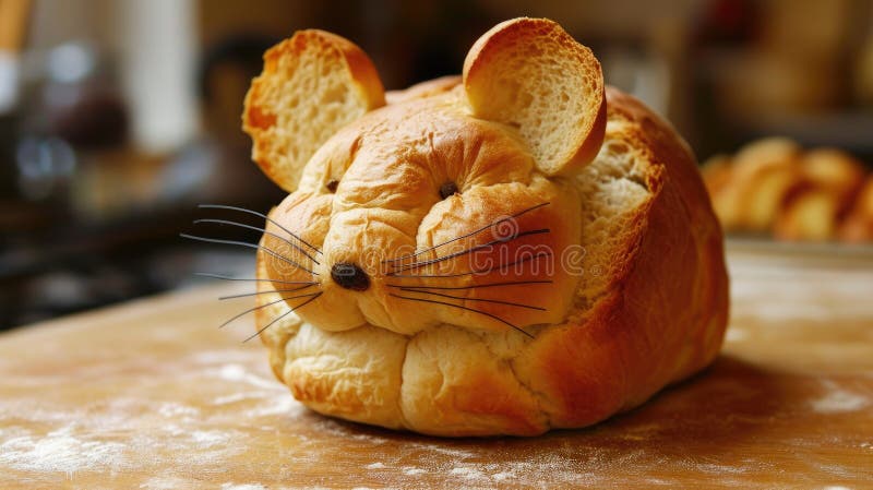 Unique Bread Loaf Resembling an Mouse Resting on a Wooden Table, Ai ...