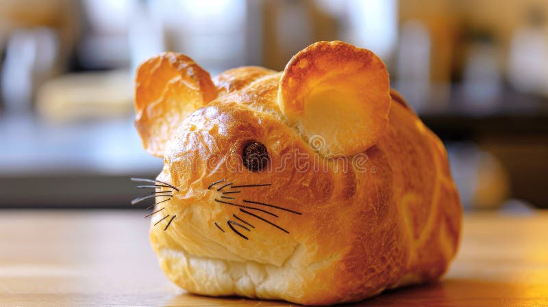 Unique Bread Loaf Resembling an Mouse Resting on a Wooden Table, Ai ...