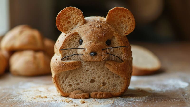 Unique Bread Loaf Resembling an Mouse Resting on a Wooden Table, Ai ...