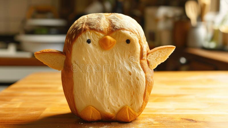 Unique Bread Loaf Resembling an Penguin Resting on a Wooden Table, Ai ...