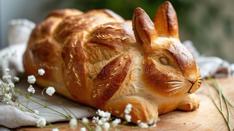 Unique Bread Loaf Resembling an Rabbit Resting on a Wooden Table, Ai ...