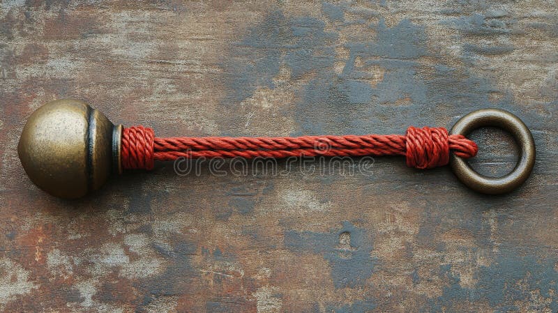 Unique Bronze Bell with Red Braided String on Textured Surface for ...