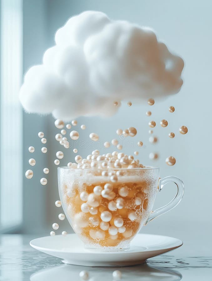 Unique Bubble Tea Cup Designed As a Floating Cloud with Pearls in a ...