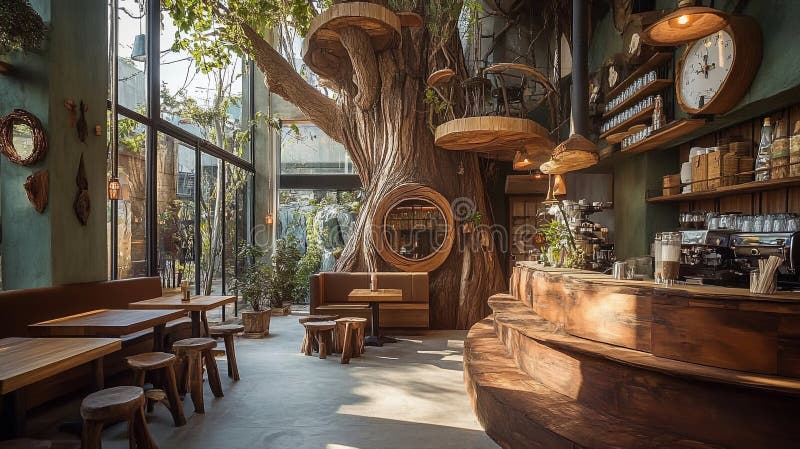 Unique Cafe Housed Massive Tree Nature Inspired Decor Stock Photos ...