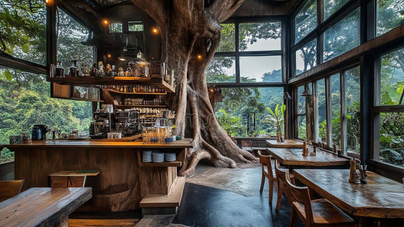 Unique Cafe Housed in a Massive Tree and Nature-inspired Decor.. Stock ...