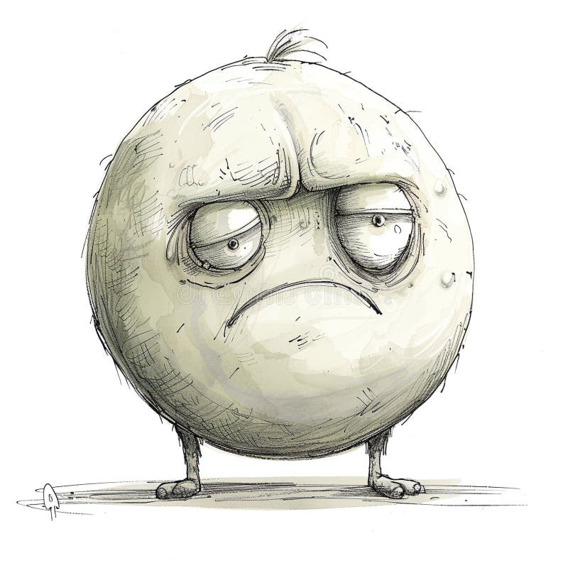 Unique Cartoon Character with a Grumpy Expression Standing on a Plain ...