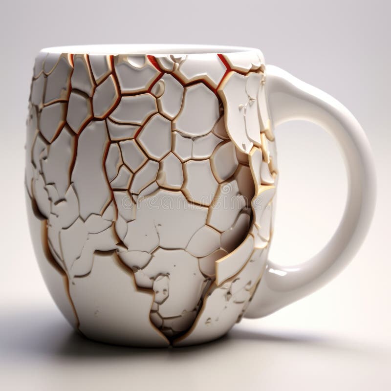 Unique Ceramic Coffee Mug with Realistic Cracks and Photobashing Style ...