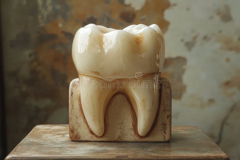 Unique Ceramic Tooth Sculpture Displayed on a Rustic Surface in a ...