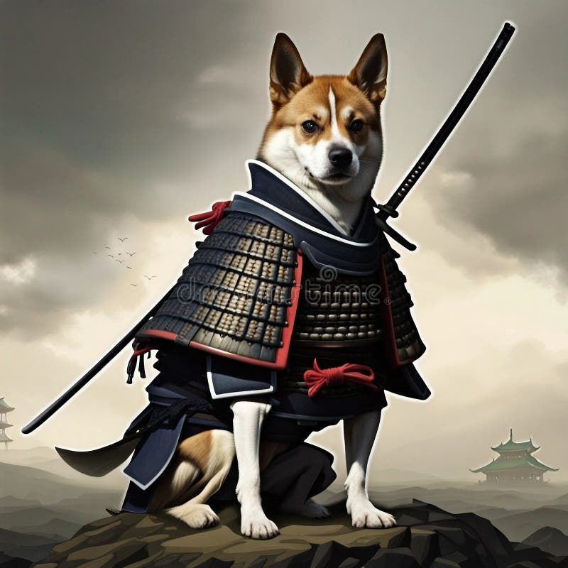 Brave Dog in the Robe of a Samurai Knight Stock Illustration ...