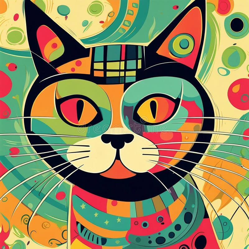 Colorful Cute Cat Art Illustration Stock Illustration Illustration Of