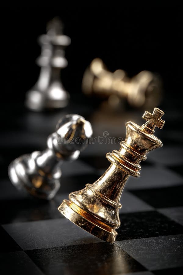 Unique Chess Pieces in a Dramatic Arrangement on a Chessboard during a ...