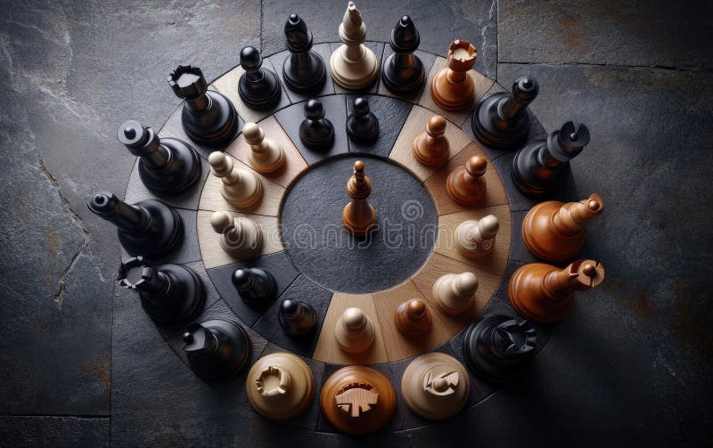 A Unique Chess Setup Features Black and White Pieces Arranged in a ...