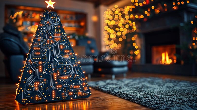 A Unique Christmas Tree with Circuit Board Patterns and Lights in a ...