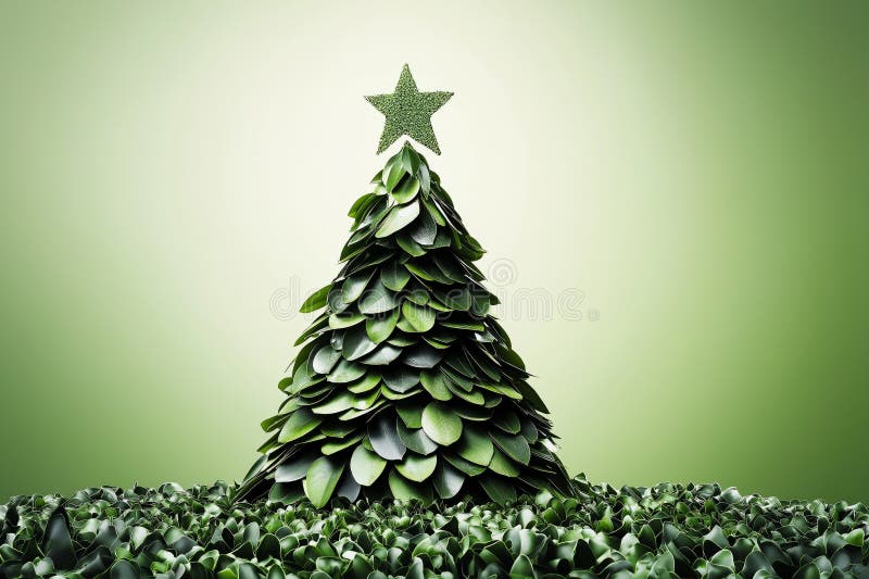 Unique Christmas Tree Crafted from Overlapping Green Leaves Created ...