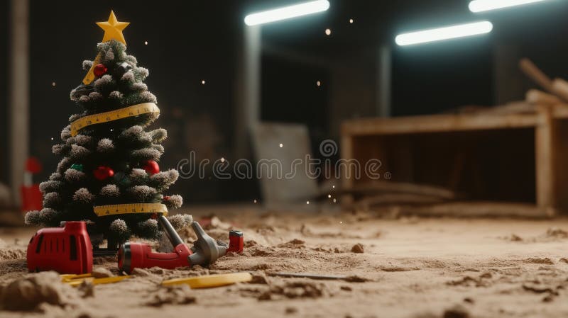 Creative Christmas Tree Made from Construction Tools in Workshop ...