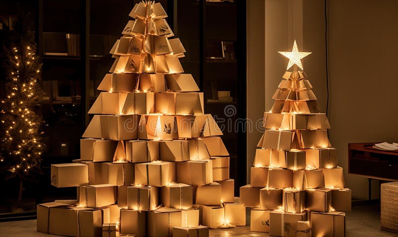 A Unique Christmas Tree Made Entirely Out of Gift Boxes, Illuminated ...