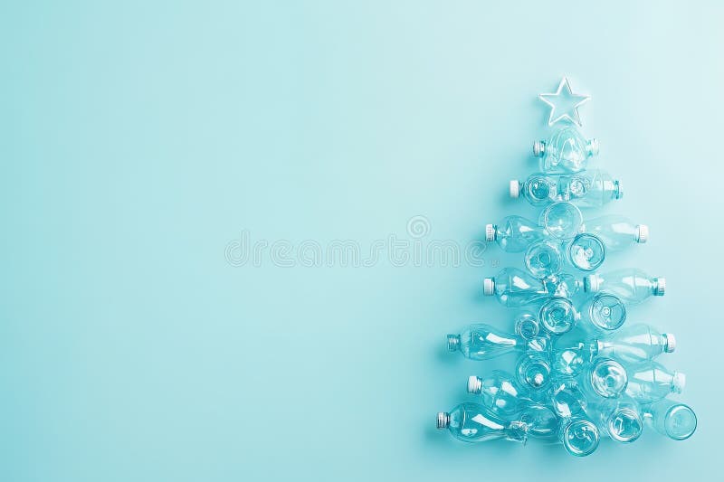 Unique Christmas Tree Made of Glass Bottles Arranged on a Light Blue ...