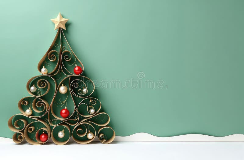 Unique Christmas Tree Made from Rolled Paper on a Green Wall with ...