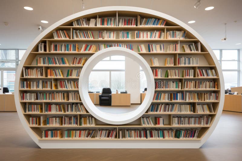A Unique Circular Bookcase Featuring a Central Window, Perfect for ...