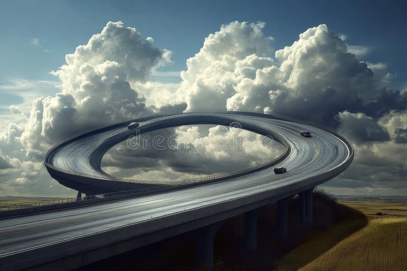 Unique Circular Highway Structure with Vehicles Under Dramatic Clouds ...