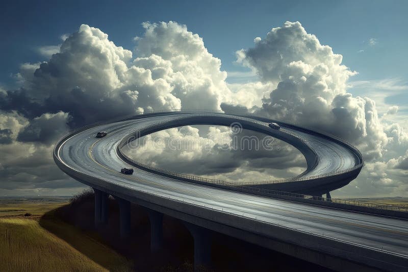 Unique Circular Highway Structure with Vehicles Under Dramatic Clouds ...