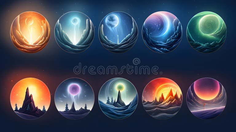 Unique Circular Illustrations of Celestial Landscapes and Vibrant ...