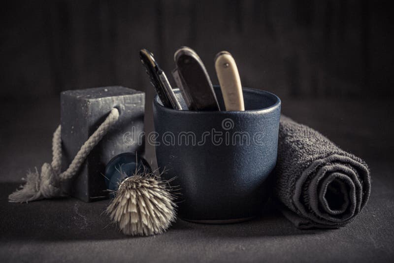 Unique and Classic Tools for Shave with Foam and Brush Stock Photo ...