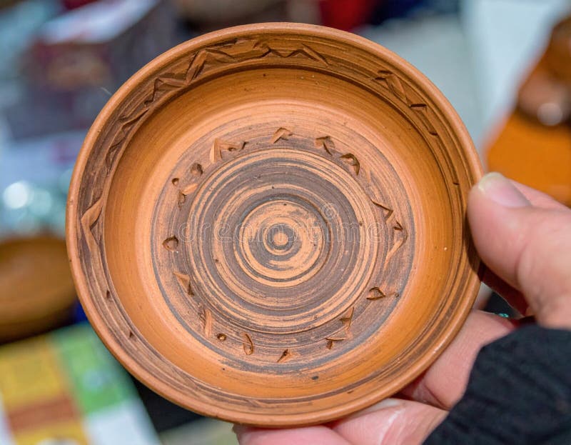 Handcrafted Clay Bowl Featuring Intricate Designs Stock Photo - Image ...