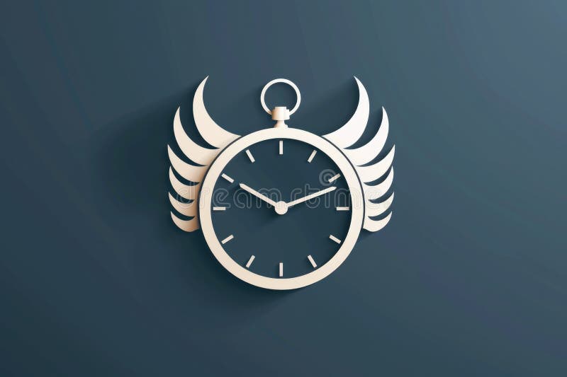 A Unique Clock Design with Wings on a Blue Backdrop. Perfect for Time ...