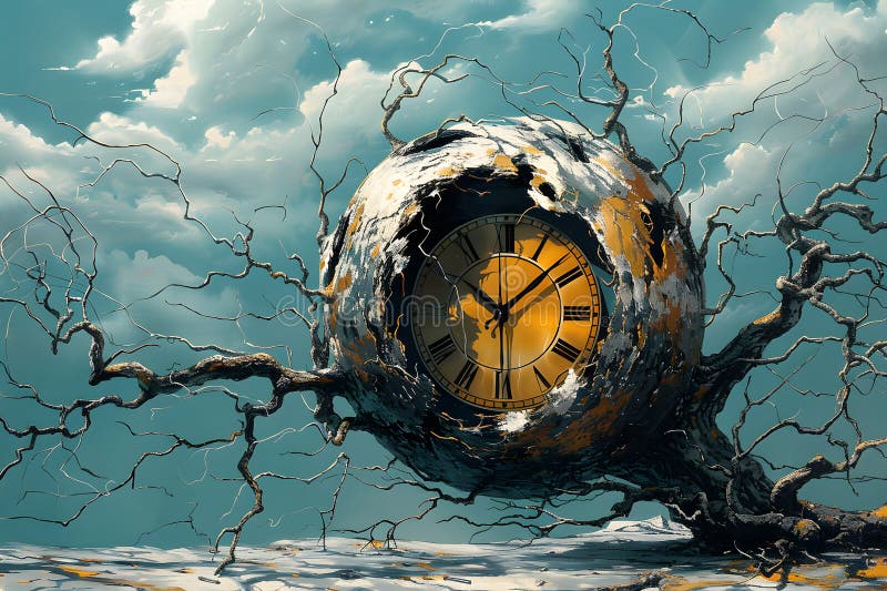 Unique Clock Embedded in a Broken Tree Showing a Surreal Landscape ...