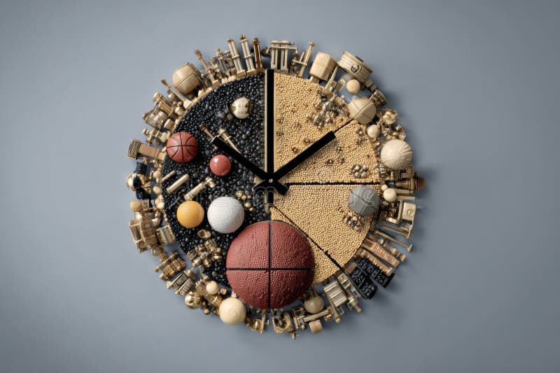 Stylized Clock Face Featuring Basketball Elements with an Open Top Zone ...