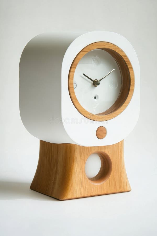 Modern Clock Design Featuring a Wooden Base and White Exterior ...