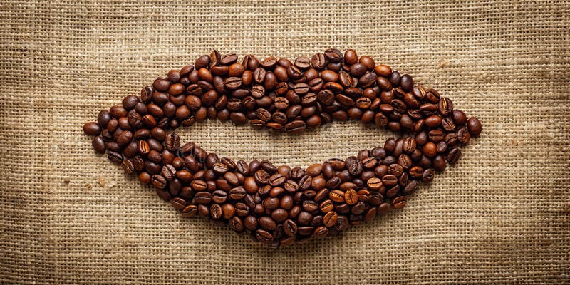 Unique Coffee Bean Applique Art Human Lips Design on Rustic Canvas for ...