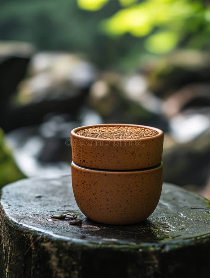 Unique Coffee Cup Made from Compressed Grain Rests on a Wooden Table ...