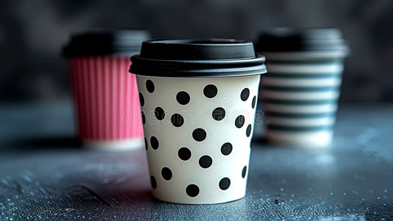 Unique Coffee Cups with Bold Patterns on a Textured Surface Stock ...