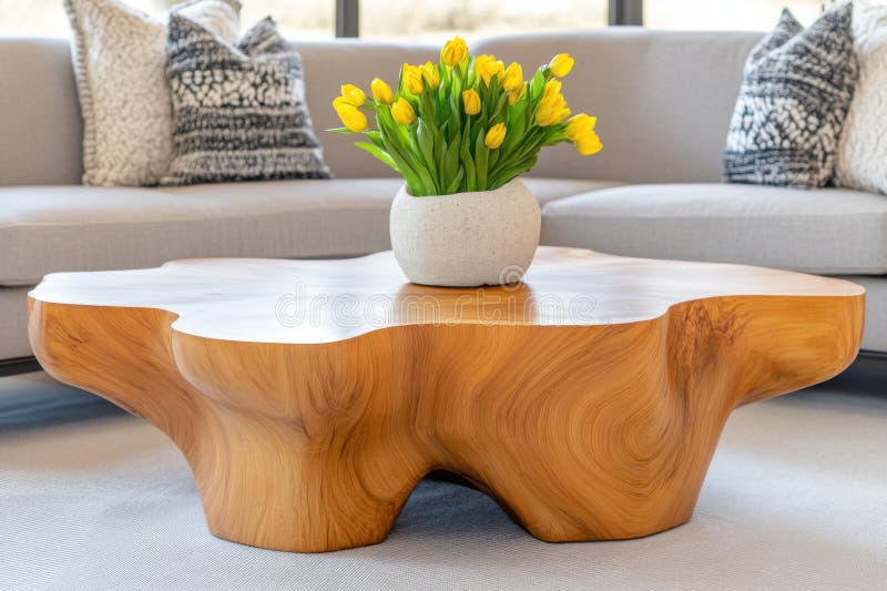 Unique Wooden Coffee Table with Organic Edges in a Boho-modern Living ...